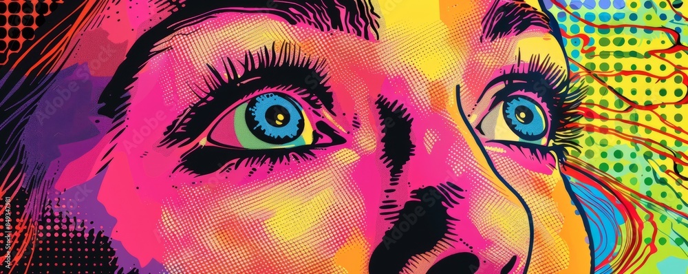 Pop art portrait effect, with bold colors and comic book-inspired ...