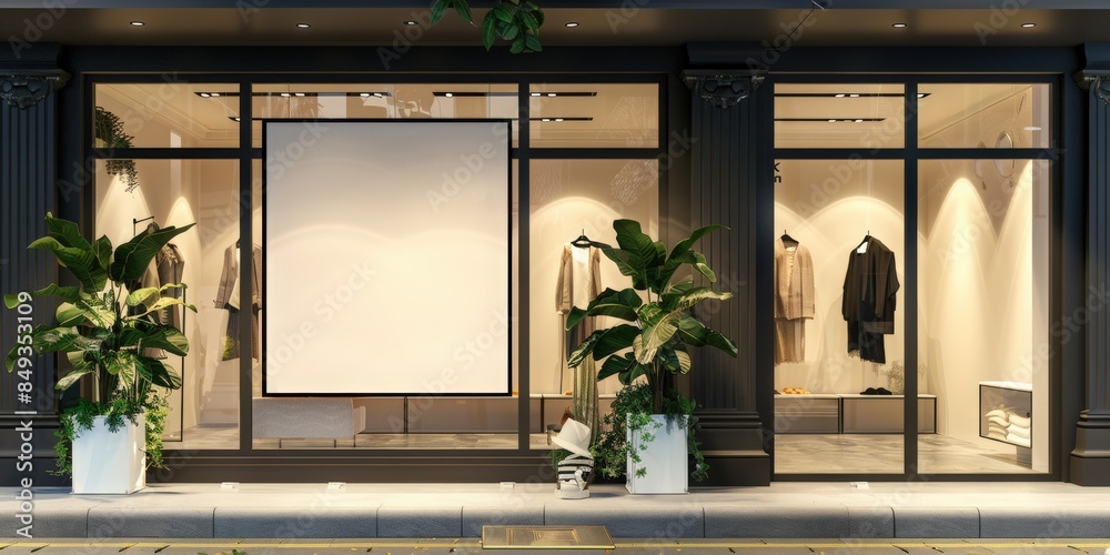 Display window of a clothing boutique shop, complete with a blank ...