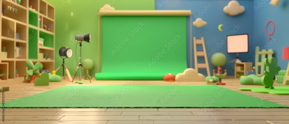 Enchanted Children's Playroom with Vibrant Green Screen and Grainy ...
