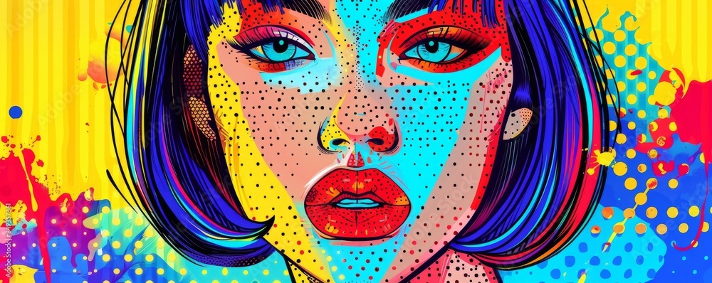 Pop art portrait effect, with bold colors and comic book-inspired ...