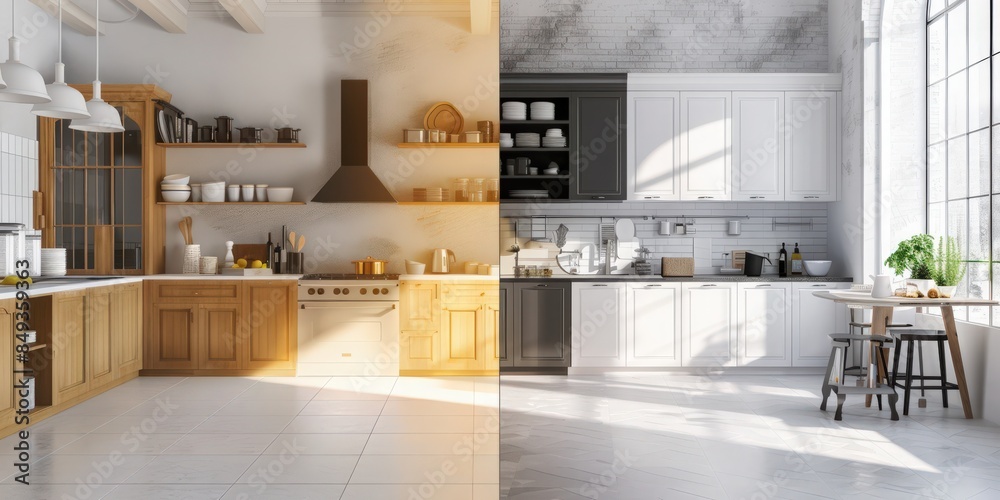 Explore the changing concept of kitchen spaces with a split comparison ...