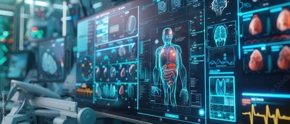 Design a banner featuring a computer display of digital patient files ...