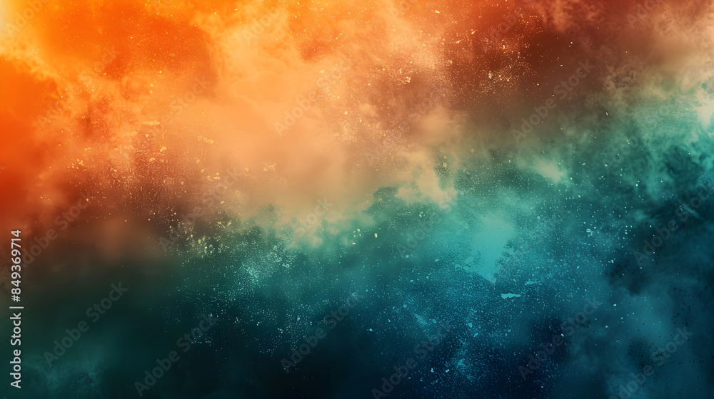Teal, orange, and black color gradient background with a grainy texture ...