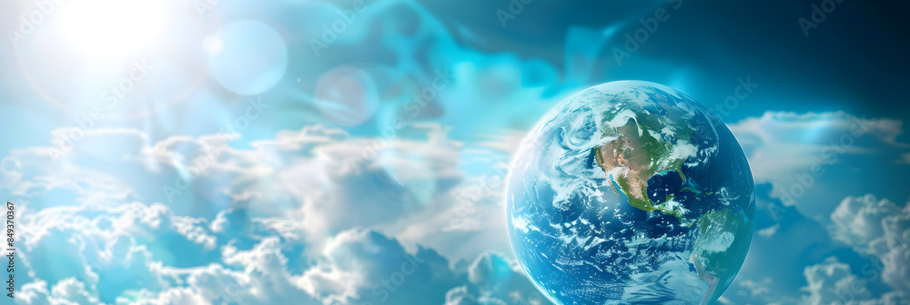 Image of Earth surrounded by clouds and sunlight, depicting the concept ...