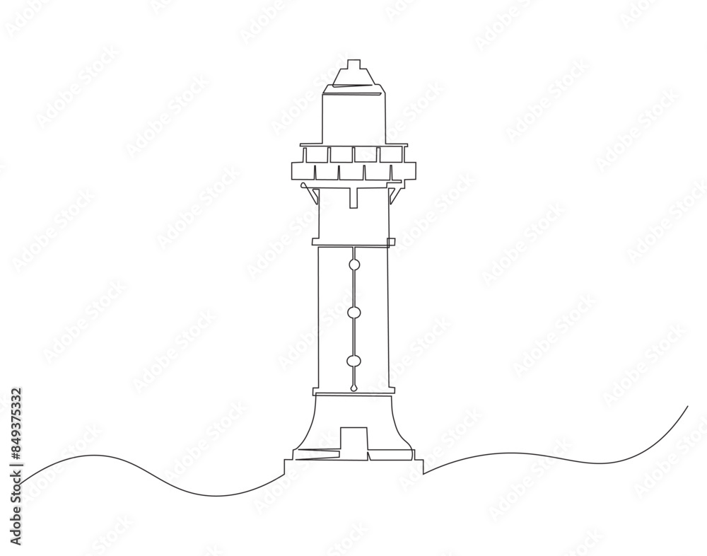 Continuous one line drawing of lighthouse tower on the ocean. One line ...