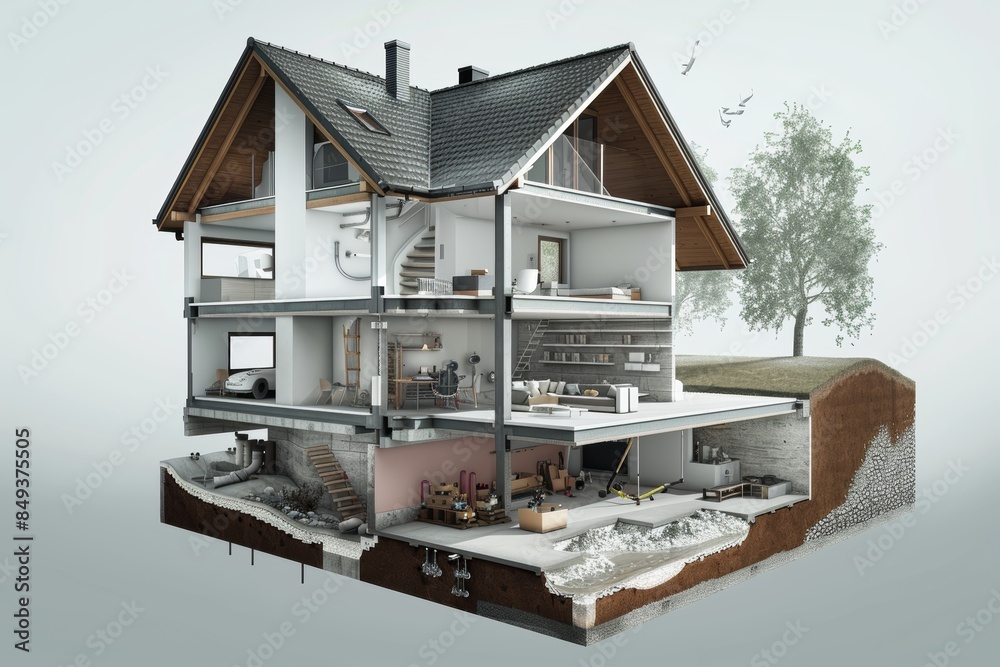 Cross-Sectional View of Modern House Showing Newly Installed Water ...