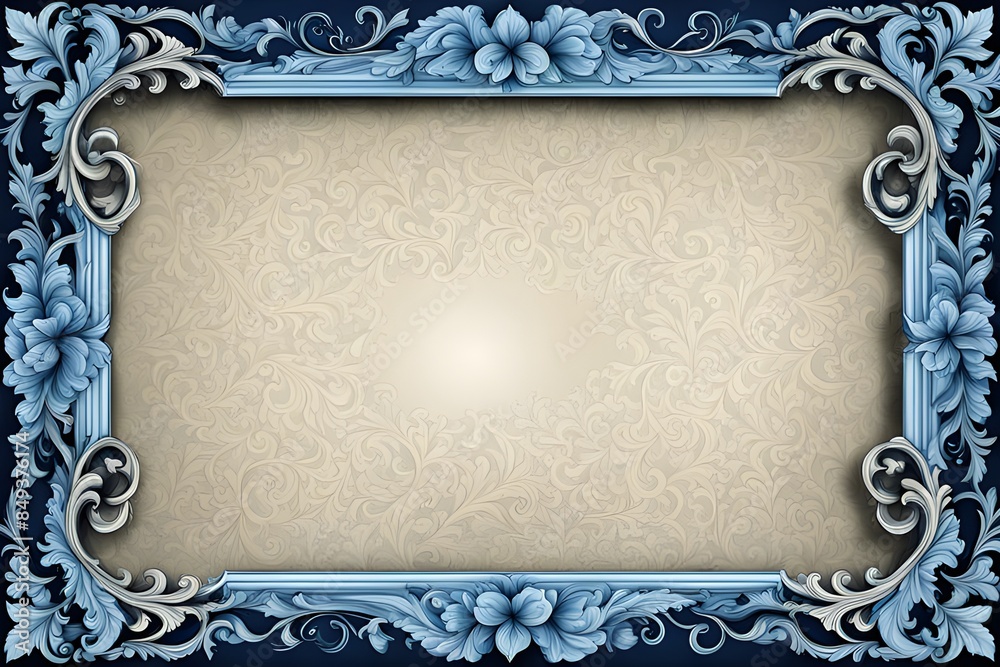 Beautiful blue ornate frame. a large, ornate oval frame with a blue ...