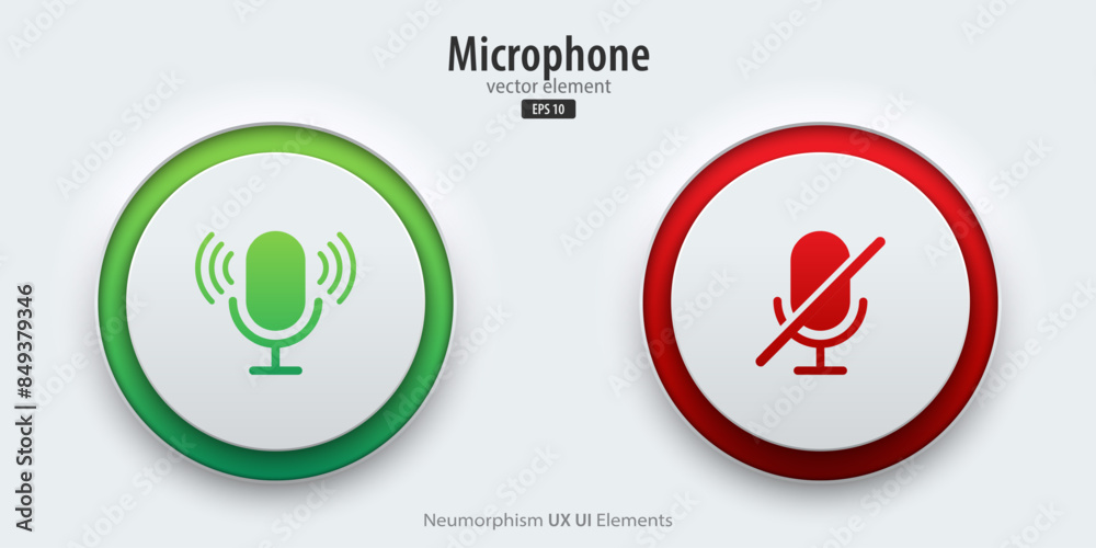 Microphone icon. White buttons have neon lights with a microphone on ...