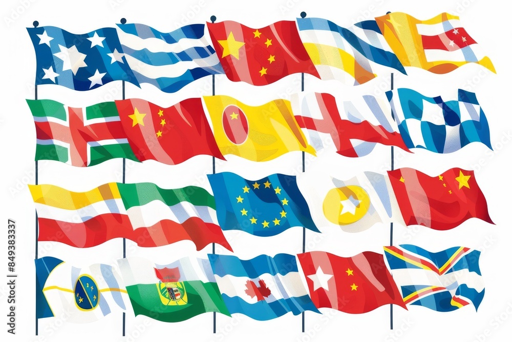 An image of different flags from around the world waving together in ...