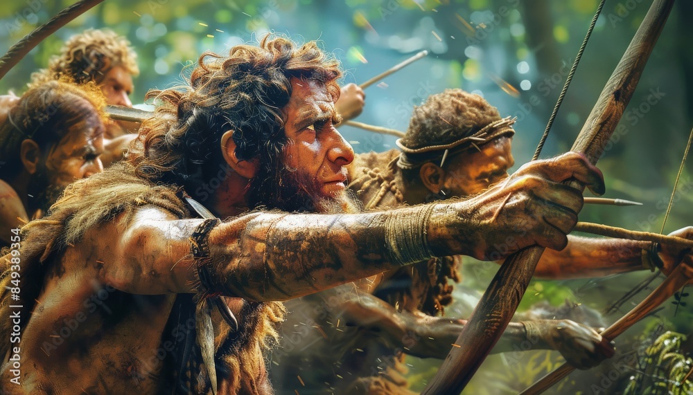 hunting A group of Neanderthals Expressing hunting Using ancient ...