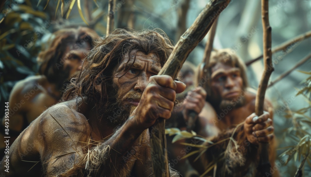hunting A group of Neanderthals Expressing hunting Using ancient ...