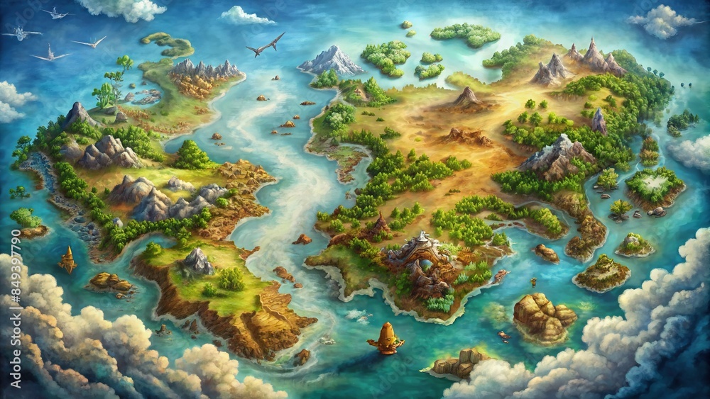 Fantasy map showcasing a fictional continent with diverse landscapes ...