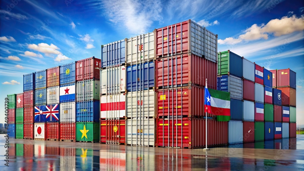 Container Terminal Freight container with different national flag ...