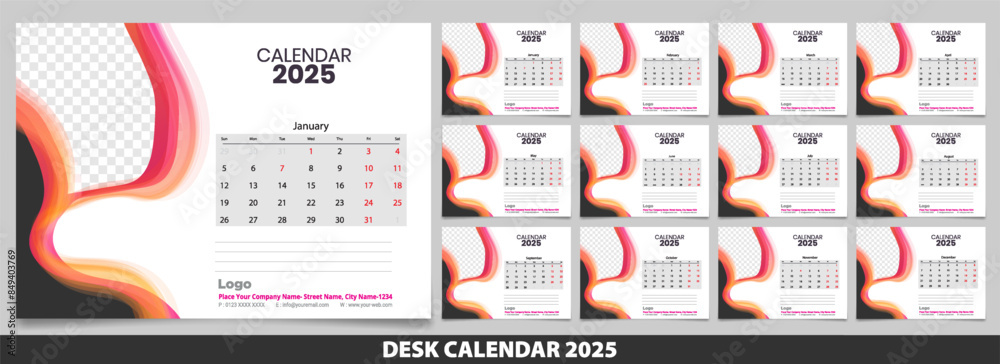 Vetor de Calendar 2025 with simple and modern design, Week starts ...