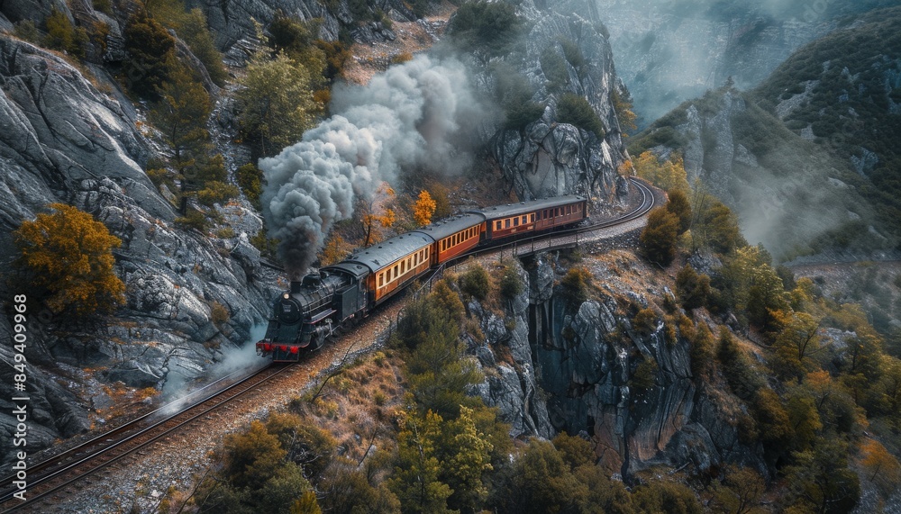 A steam locomotive train journeys through pass, offering passengers a ...