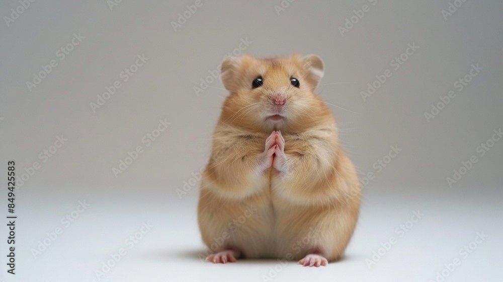 A hamster sitting on its hind legs with a hamster behind it and another ...