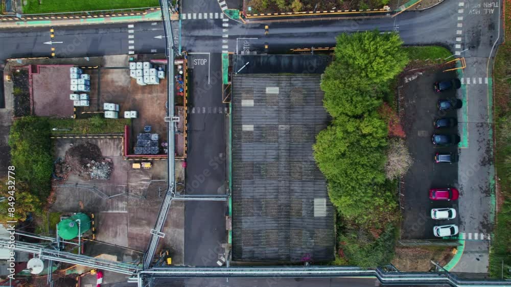 Birds Eye Views of Top down aerial video footage of a chemical plant ...