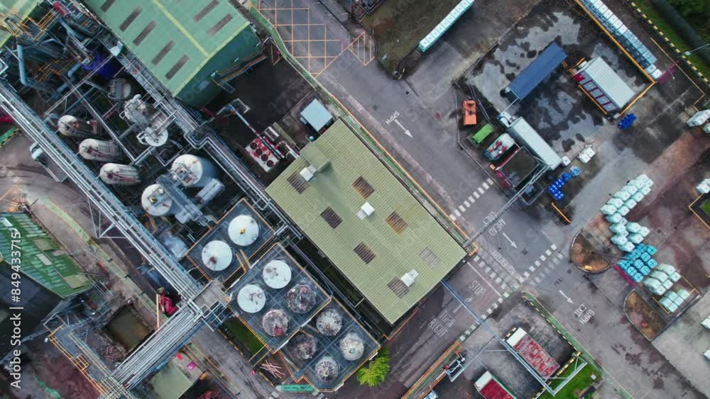 Birds Eye Views of Top down aerial video footage of a chemical plant ...