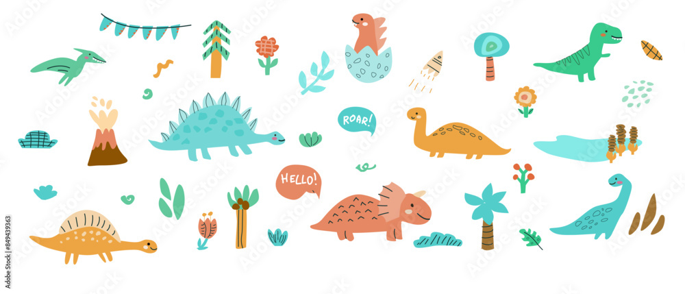 Childrens dinosaurs set, baby animals background. Dinosaurs characters ...