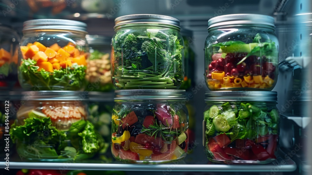 Healthy salad jars with layers of greens, veggies, and lean proteins ...