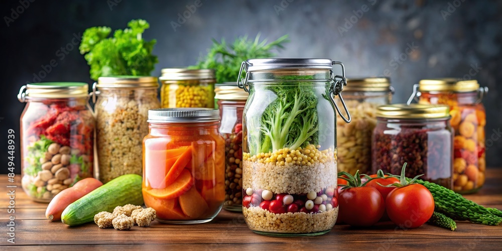 Jar filled with various foods to prevent toxic contamination , food ...