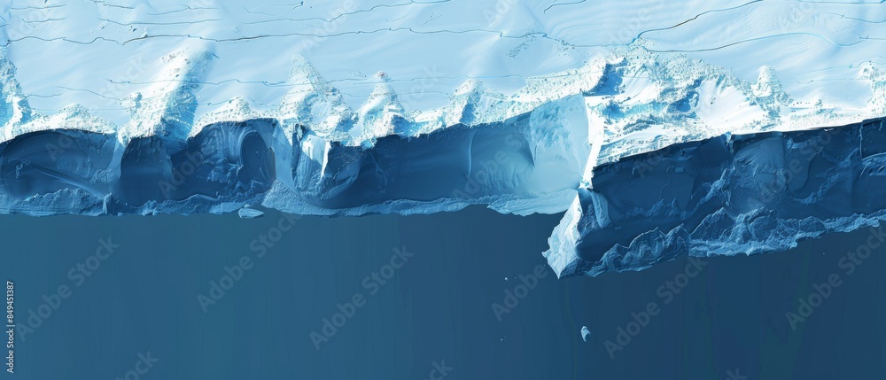 melting ice cap with its jagged edges contrasting sharply. Reminder of ...