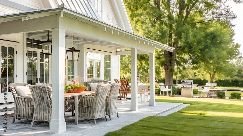 Exterior of a large modern farmhouse home white siding large front ...