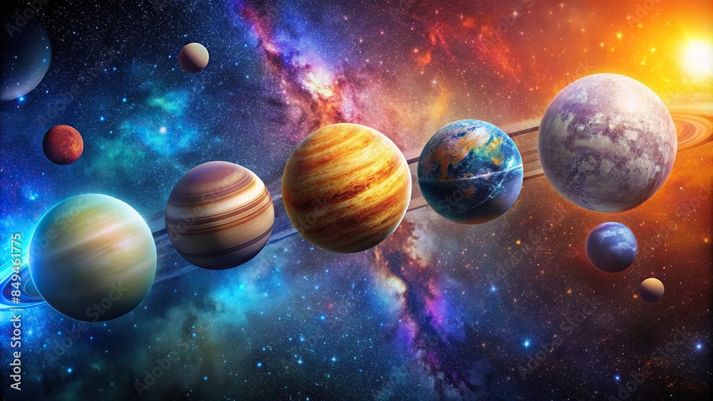 Planets in the solar system with colorful backgrounds, Solar system ...