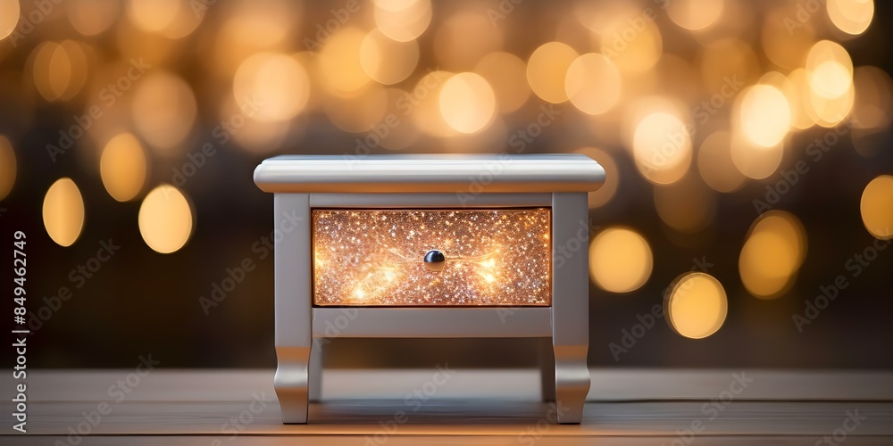 Glistening background enhances the blurred nightstand for product ... Glistening background enhances the blurred nightstand for product ...