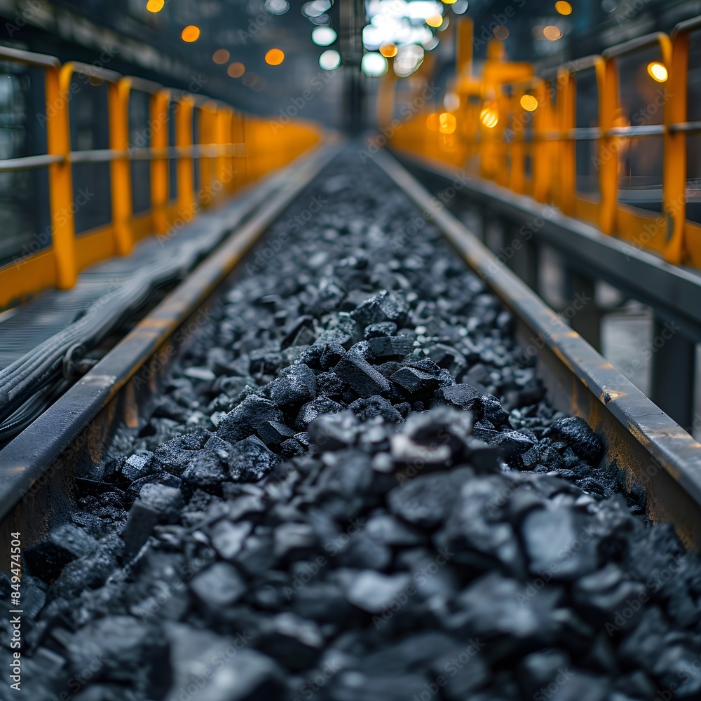 railroad tracks in the night,Conveyor belt with ore rocks mining and ...