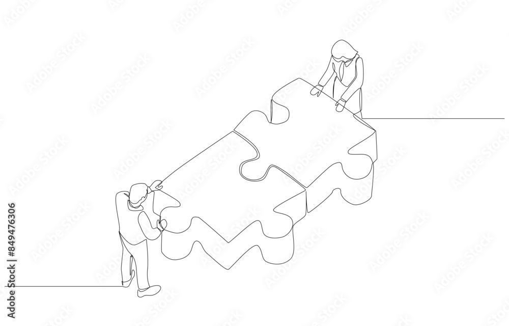 Continuous one line drawing of businessman and businesswoman connecting ...
