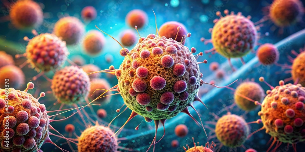 Molecular structure of cancer cells under microscope, realistic macro ...