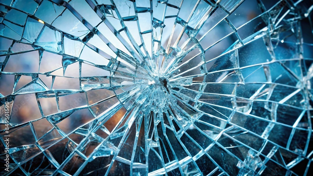 Shattered glass texture with sharp fragments and reflections, broken ...