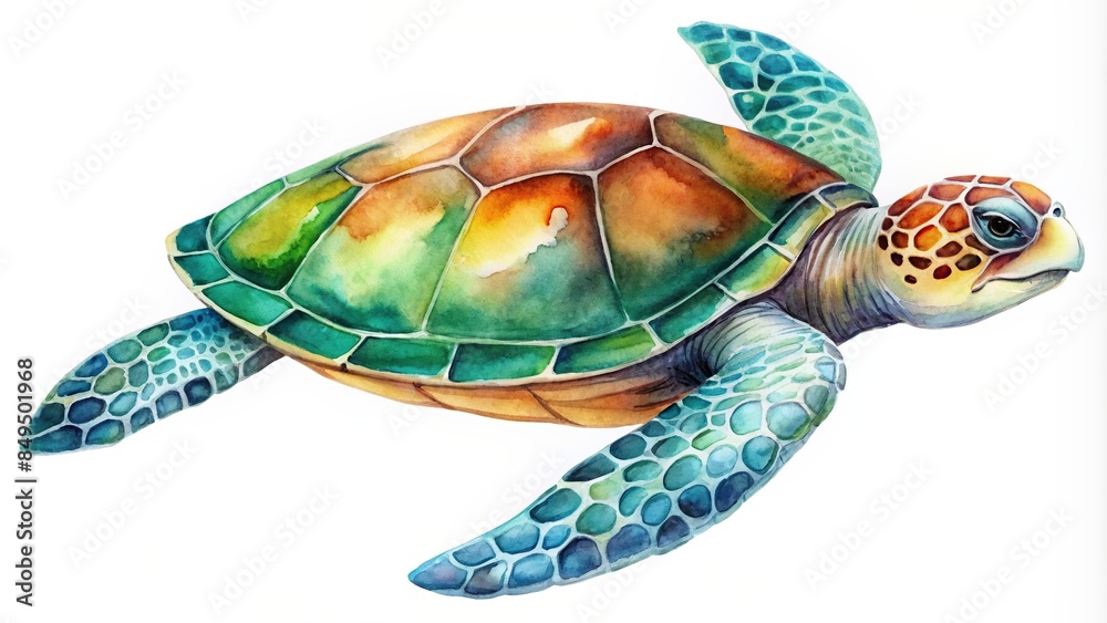 Watercolor Sea Turtle Clipart With Background Watercolor Sea Turtle