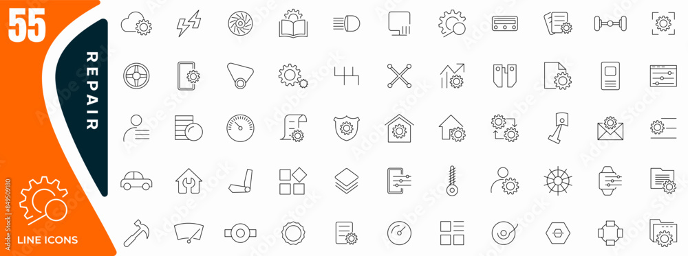 Repair And Servicing Line Icons Set Setup And Setting Fix Setting Help Operation Gear
