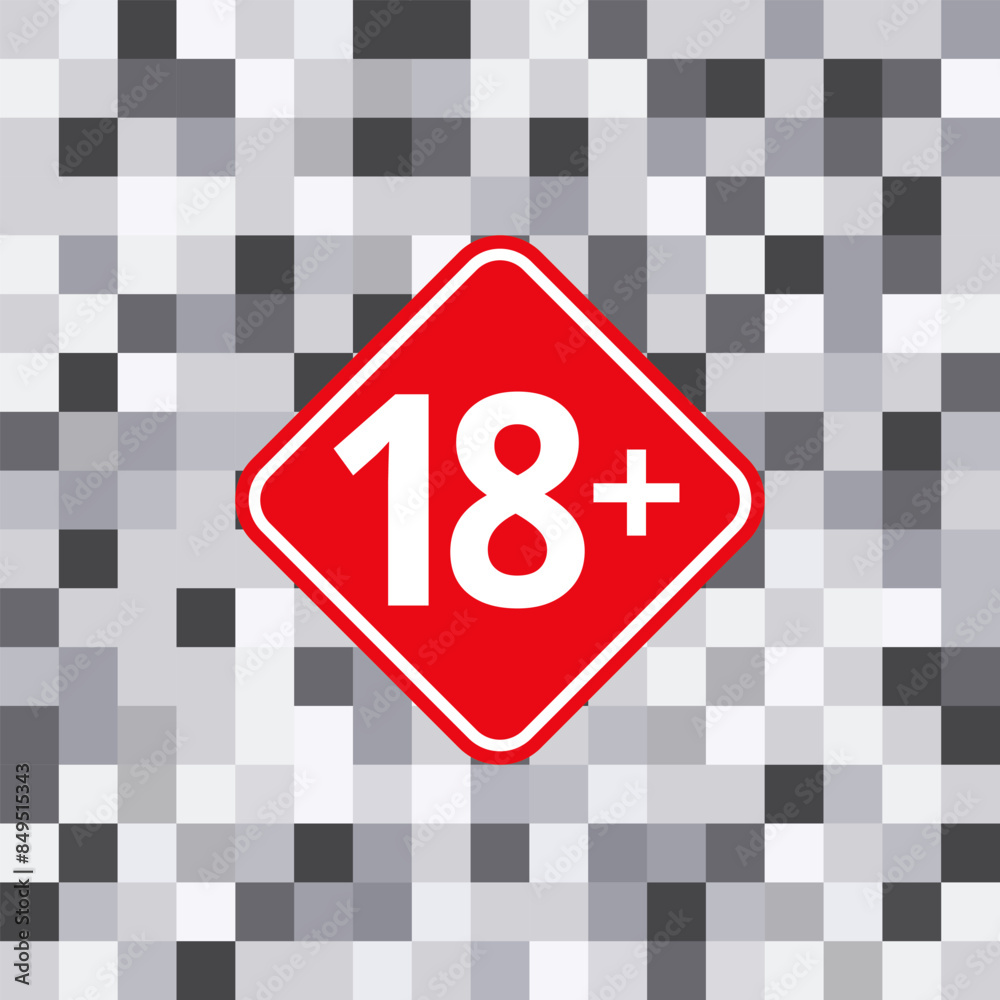 18 sign warning symbol isolated on white background, 18 plus, censored ...