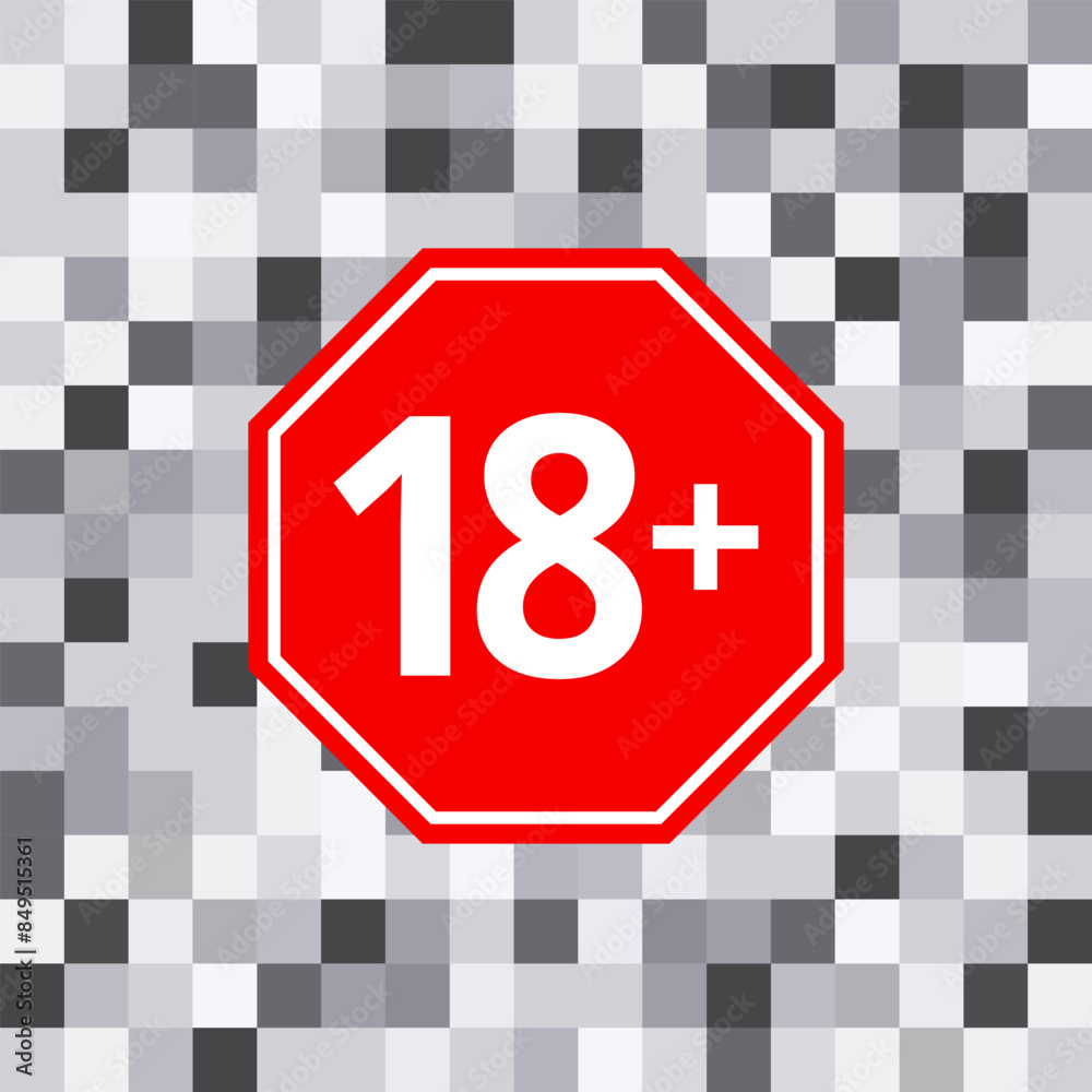 18 sign warning symbol isolated on white background, 18 plus, censored ...