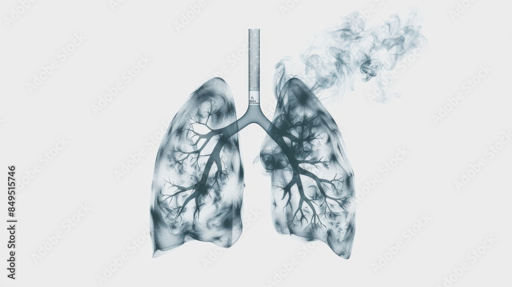 Realistic depiction of dangerous cigarette smoke causing damage to the ...