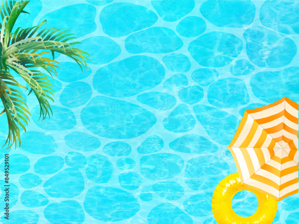 Stylish summer frame background with yellow floats and palm leaves ...