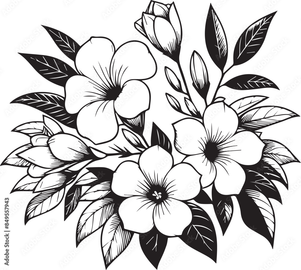 Allamanda cathartica flower sketch art, vintage style printed for cute ...