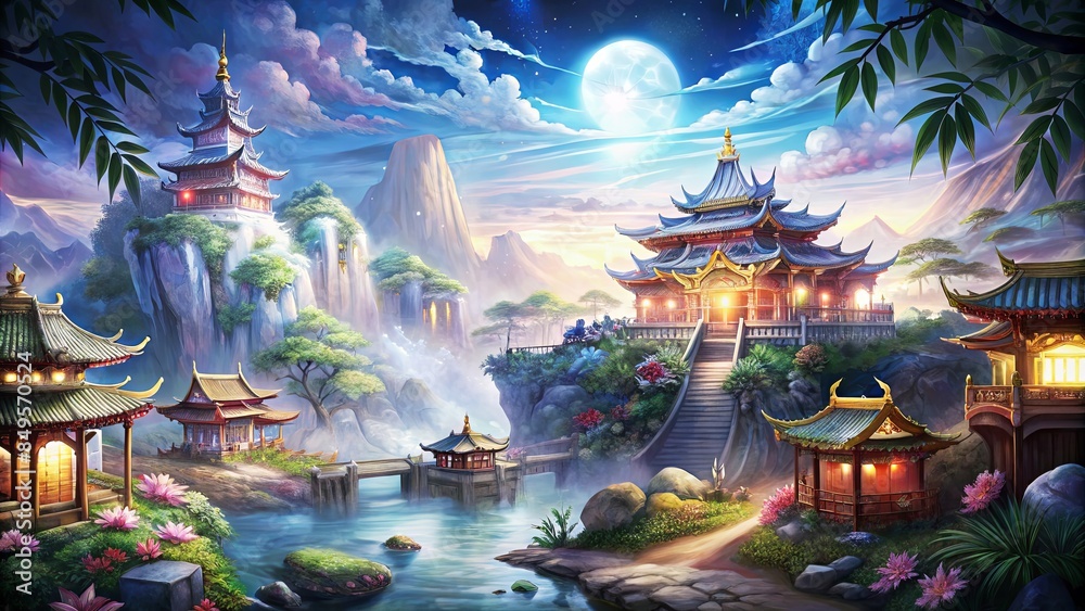 Chinese style fantasy scenes: A traditional Chinese home stands in the ...