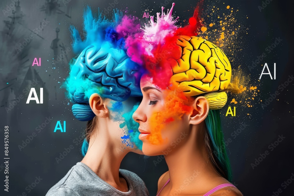 Artistic portrayal of AI blending with human creativity, showcasing a ...