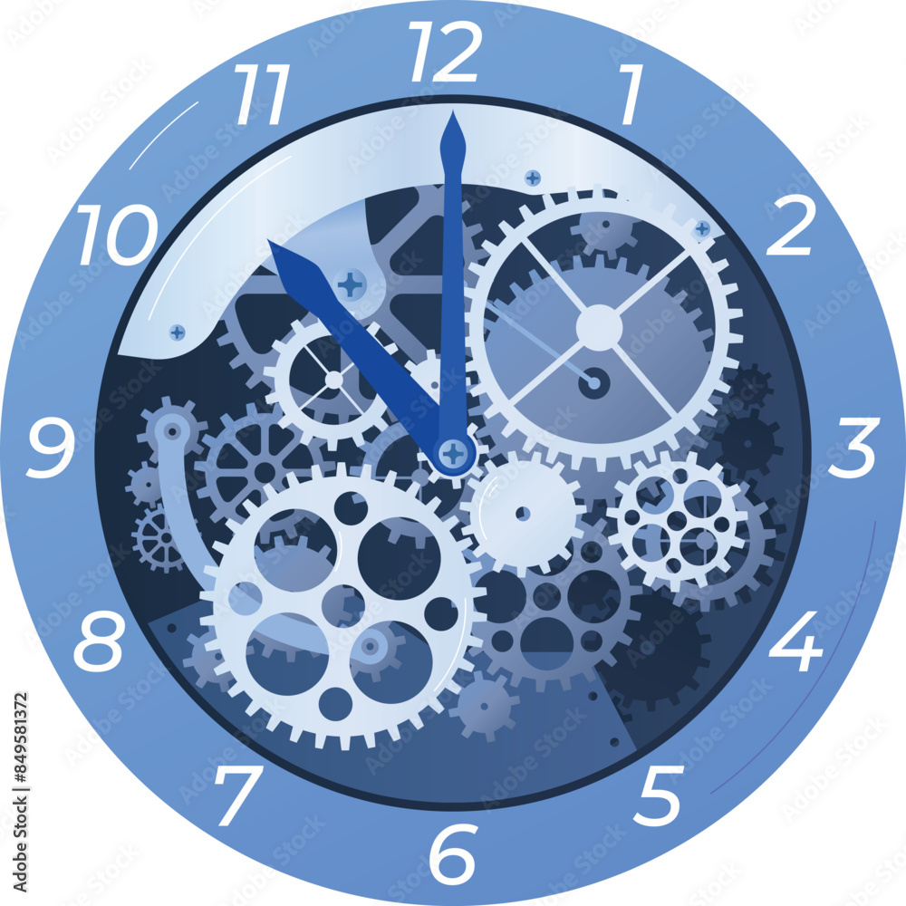 Mechanical clock gears intricate symbols blue modern clockwork ...