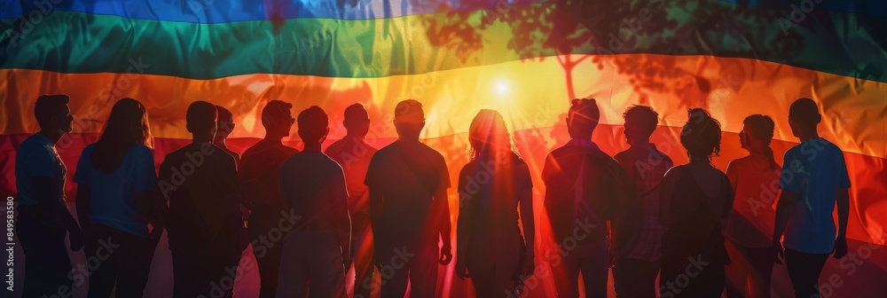 Horizontal banner. LGBT Pride Month. Silhouettes of people on a ...