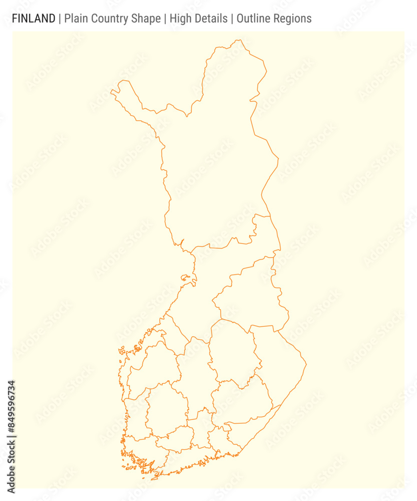 Finland plain country map. High Details. Outline Regions style. Shape ...