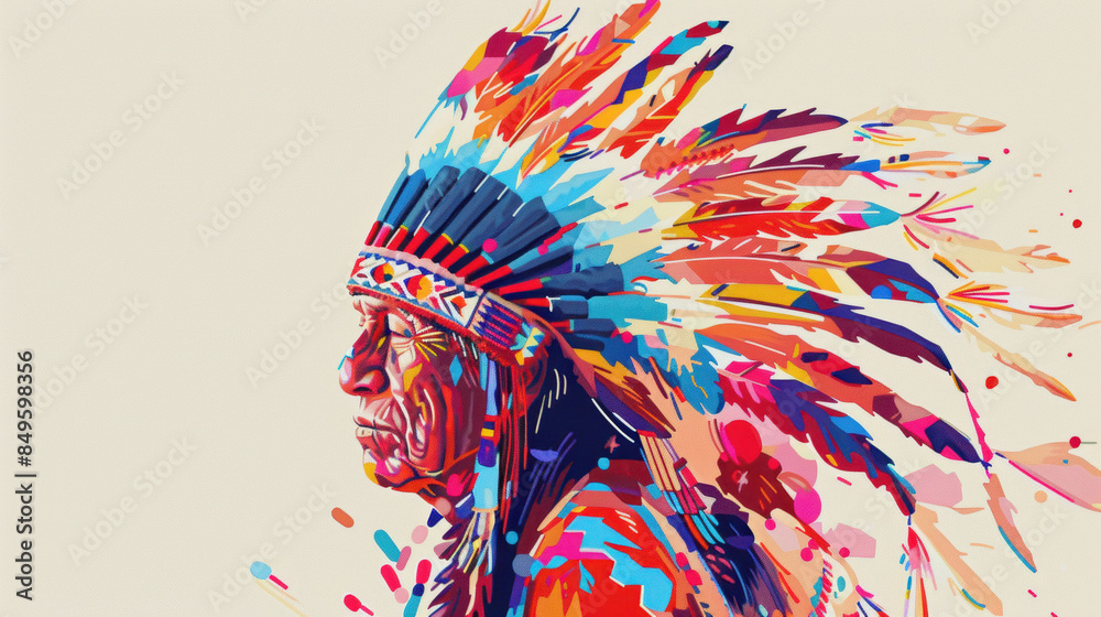 Indigenous elder adorned in a vibrant traditional headdress. Concept ...