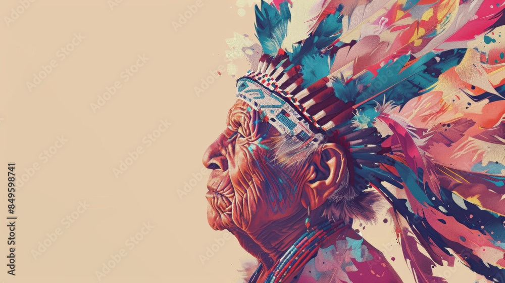 Indigenous elder adorned in a vibrant traditional headdress. Concept ...