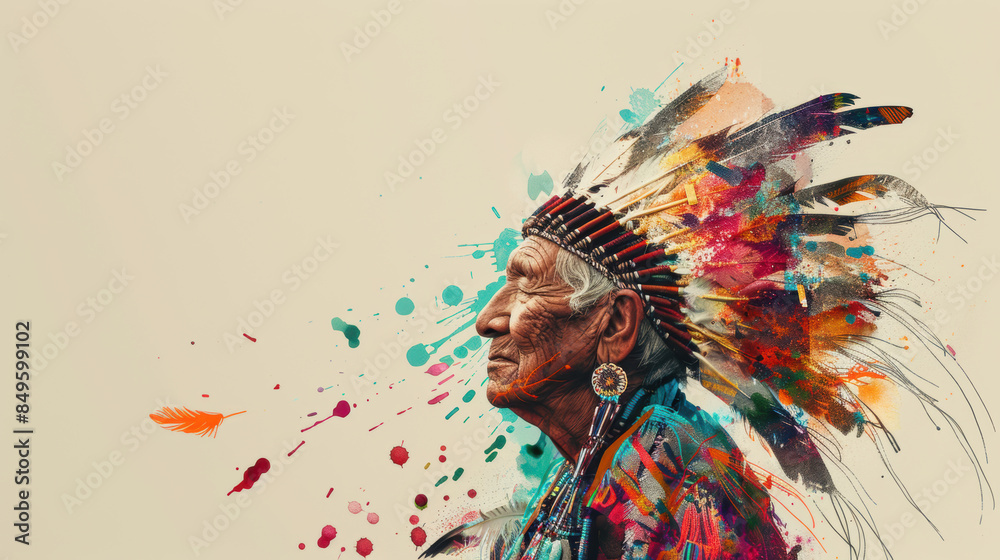 Indigenous elder adorned in a vibrant traditional headdress. Concept ...