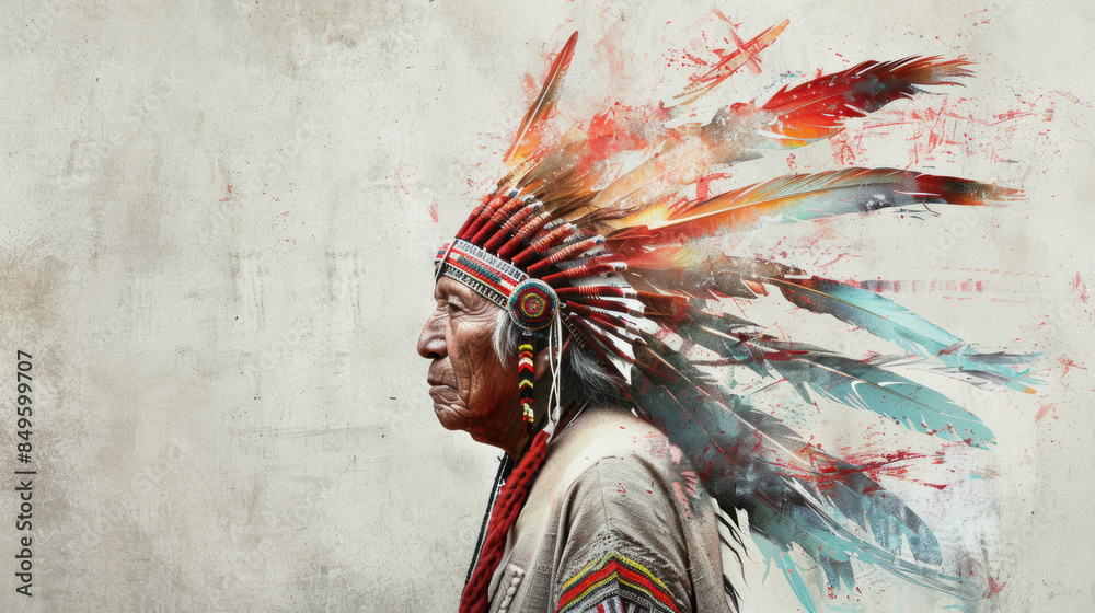 Indigenous elder adorned in a vibrant traditional headdress. Concept ...