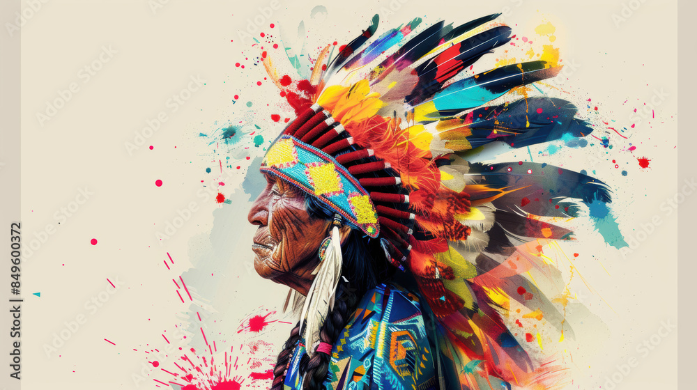 Indigenous elder adorned in a vibrant traditional headdress. Concept ...